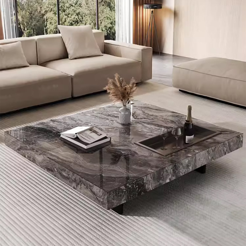 Orren Ellis Lecanto 42 Square Coffee Table with Glossy Sintered Stone Table top Modern Coffee table with Stainless steel legs for Living Room Reviews Wayfair
